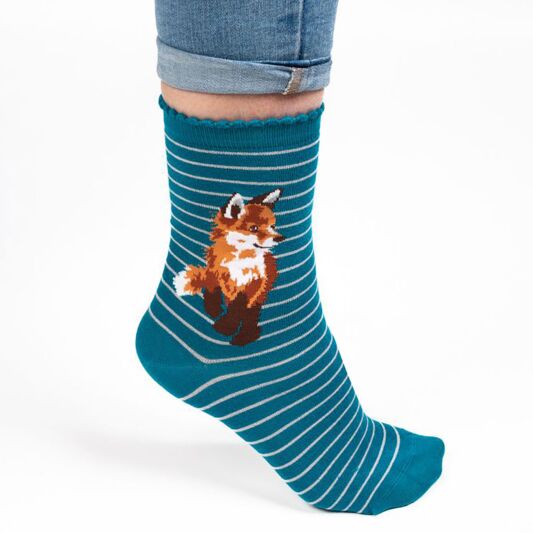 Wrendale Fox Sock 'Born to be Wild' Bamboo Teal | Gifteasy Online